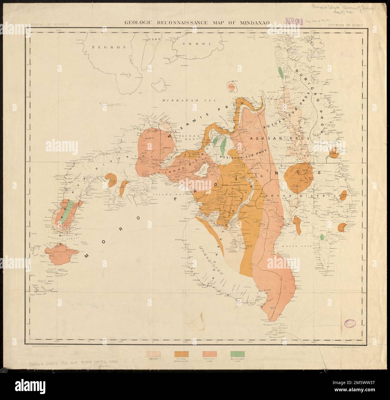 Carte de reconnaissance géologique de Mindanao. Basé sur les États-Unis ...