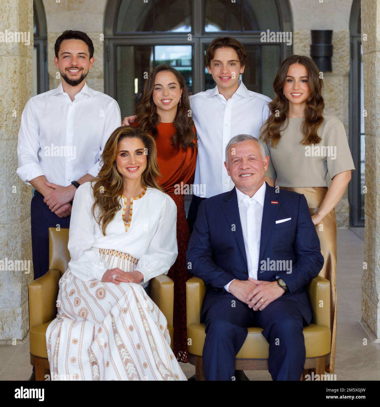 Le roi Abdallah II et la reine Rania de Jordanie et leurs enfants le prince héritier Al Hussein ...