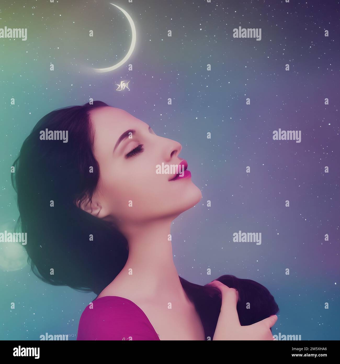 Femme heureuse appréciant le ciel nocturne Banque de photographies et d ...