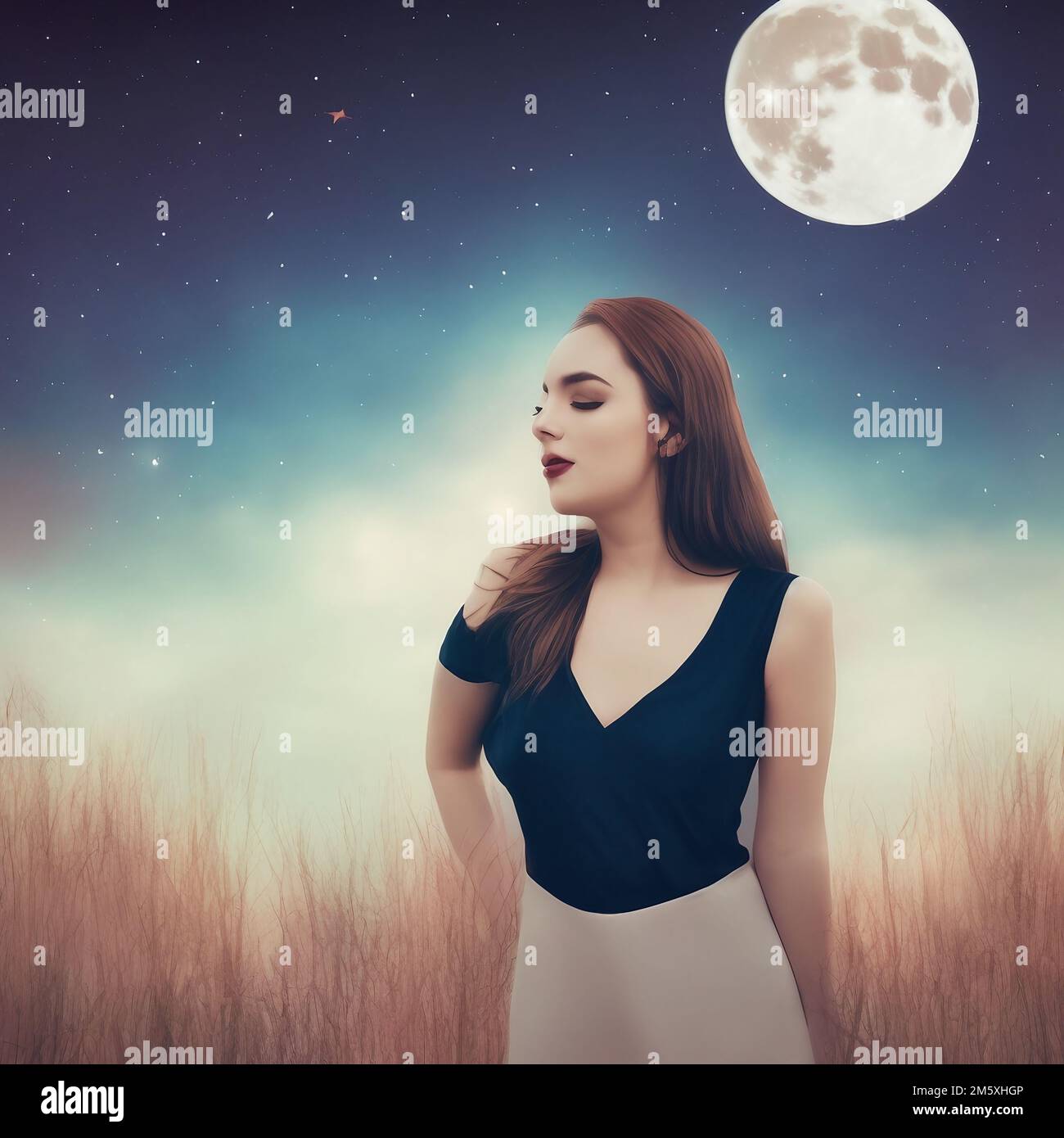 Femme heureuse appréciant le ciel nocturne Banque de photographies et d ...