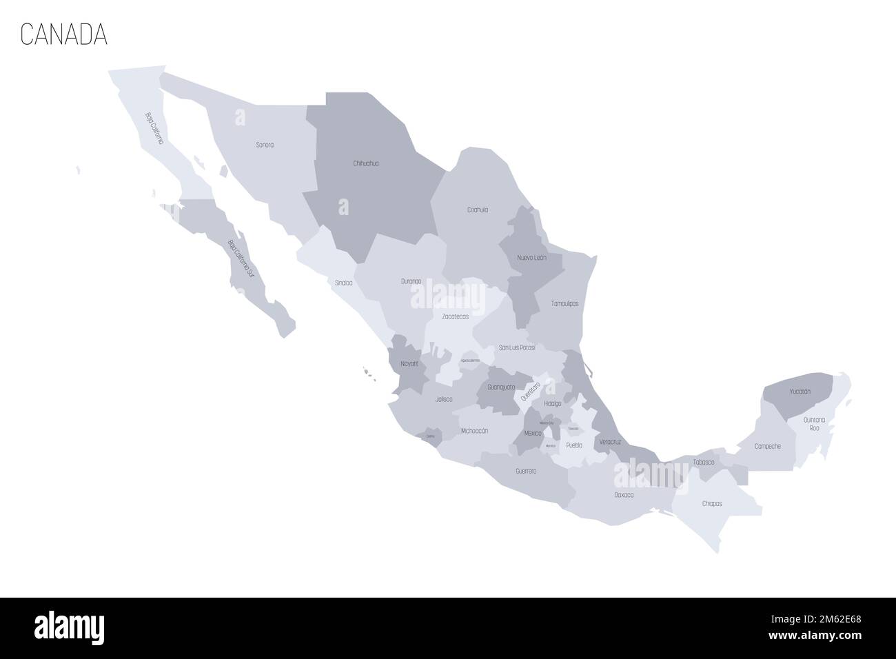 Mexique carte politique des divisions administratives - États et Mexico ...