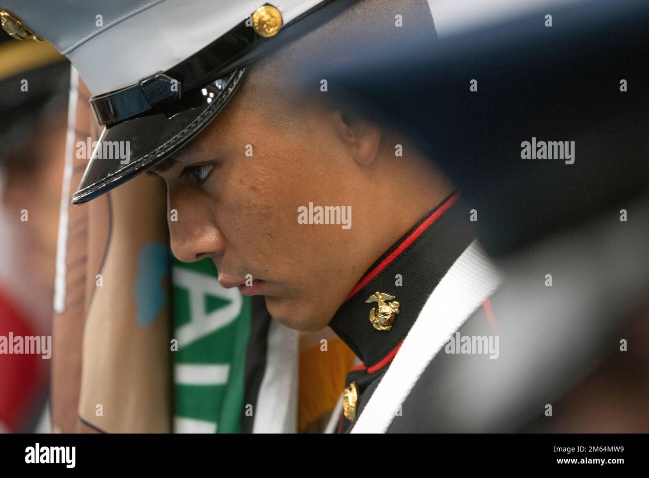 A Marine in the joint Honor Guard participe aux États-Unis Changement ...
