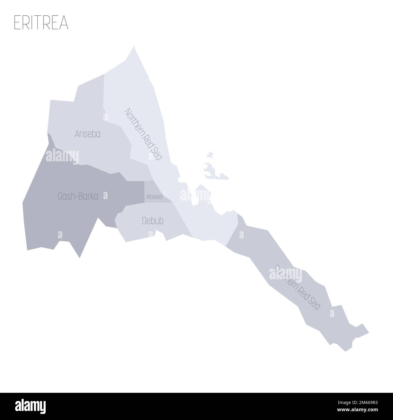 Erythrée carte politique des divisions administratives - régions. Carte ...