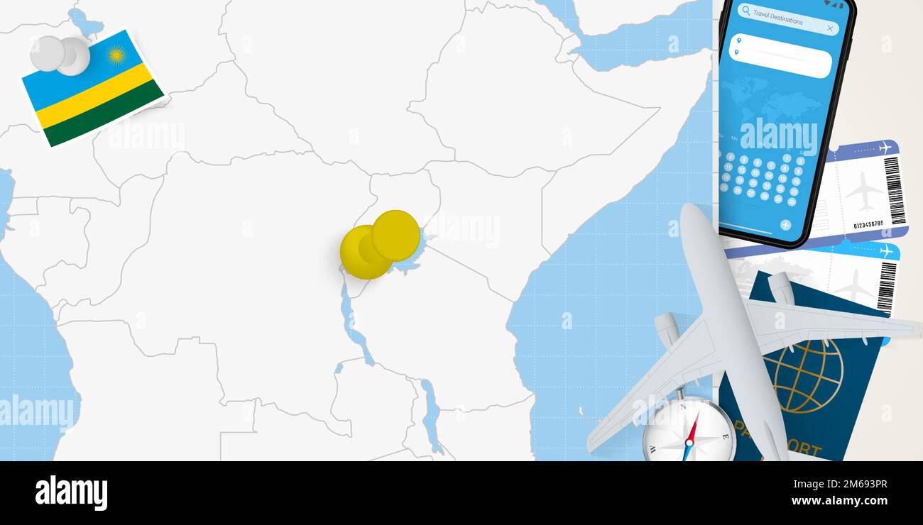 Voyage au Rwanda concept, carte avec PIN sur la carte du Rwanda. Carte ...