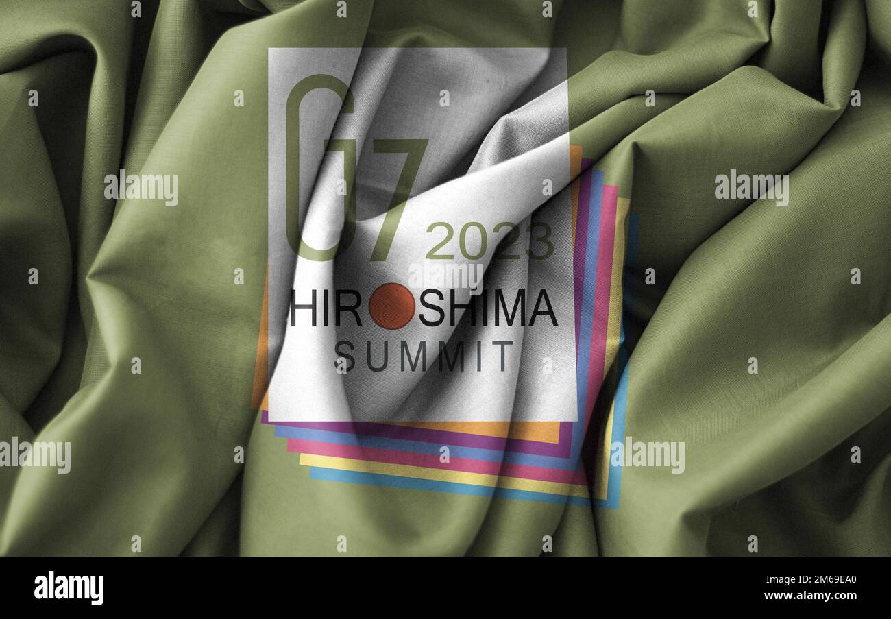 Drapeau G7 2023 avec logo officiel du Japon G7, sommet G7 à Hiroshima, membres de G7 groupe de ...