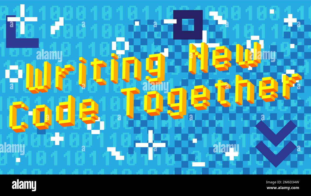 Écriture d'un nouveau code ensemble. Texte pixélisé avec arrière-plan ...