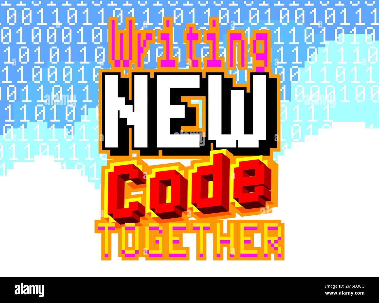 Écriture d'un nouveau code ensemble. Texte pixélisé avec arrière-plan ...