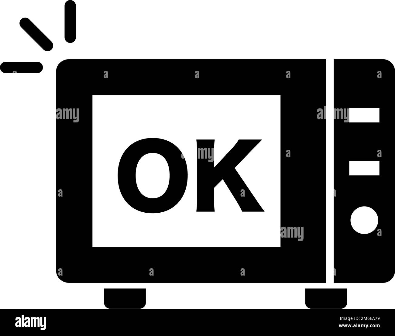 Icône de four à micro-ondes avec le signe OK et icône de silhouette de ...