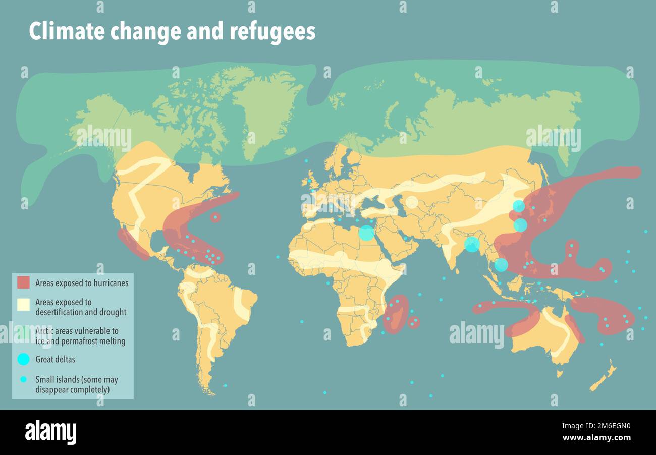 La carte du monde du changement climatique et des réfugiés environnementaux Photo Stock - Alamy