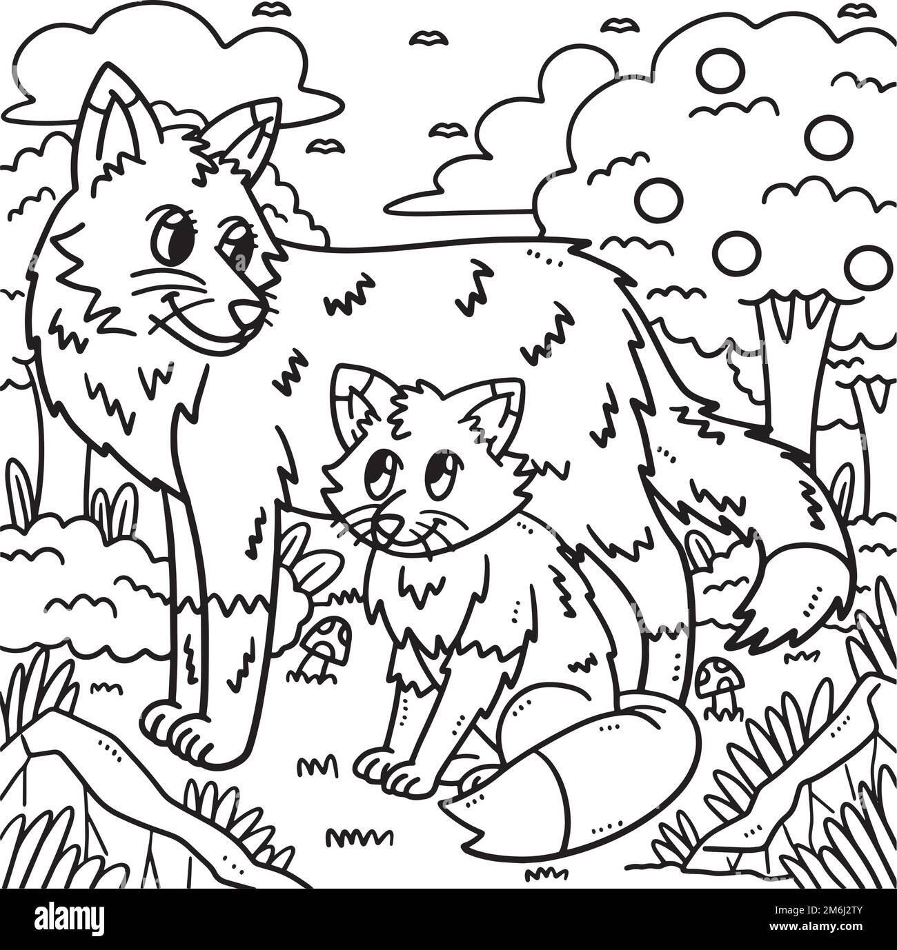Page de coloriage de Fox de mère et de renard de bébé pour les enfants ...