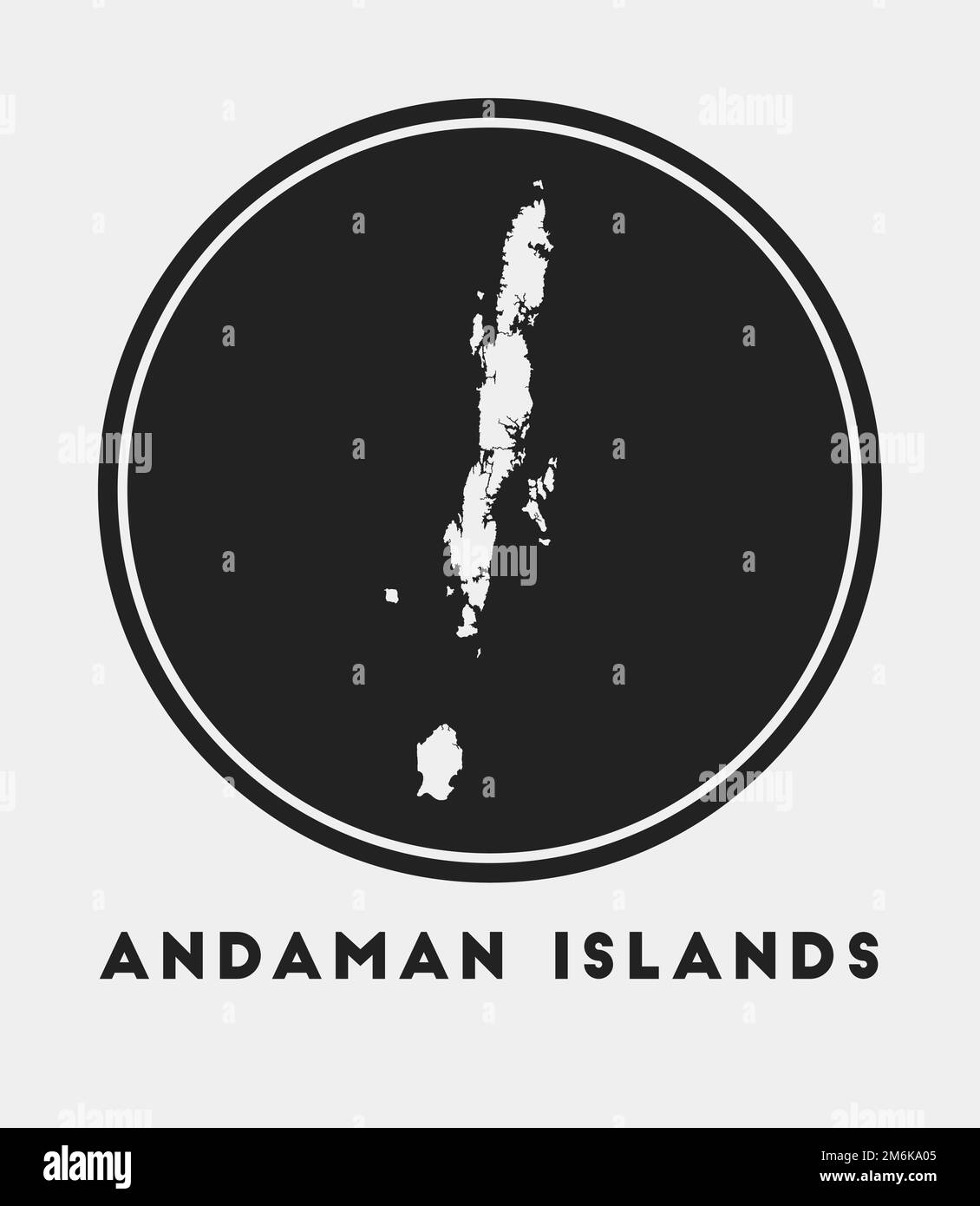 Icône des îles Andaman. Logo rond avec plan de l'île et titre. Badge ...