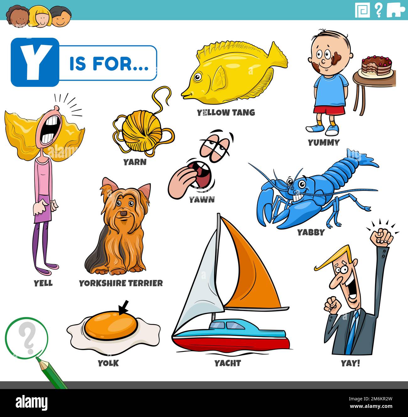 Kit éducatif lettre y mots avec personnages de dessin animé Photo Stock ...