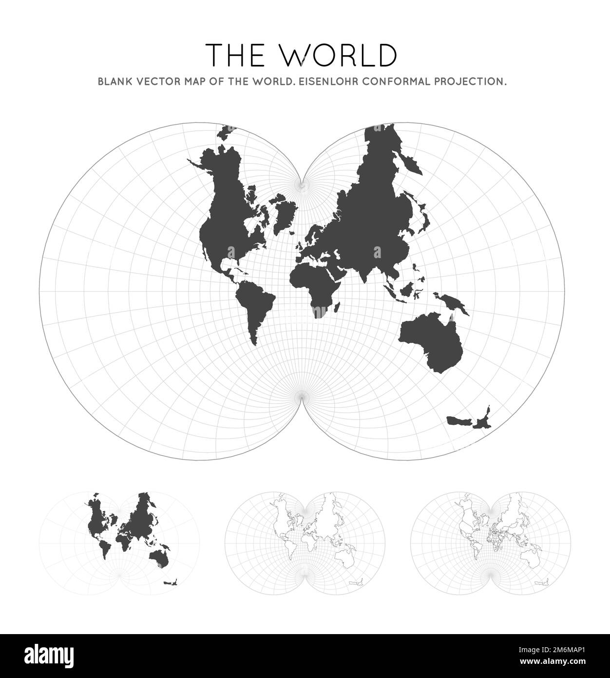 Carte du monde. Projection conforme d'Eisenlohr. Globe avec des lignes de latitude et de ...