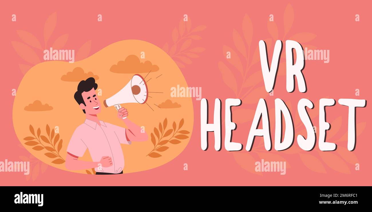 Affichage conceptuel du casque VR. Présentation commerciale d'un appareil monté en tête qui ...