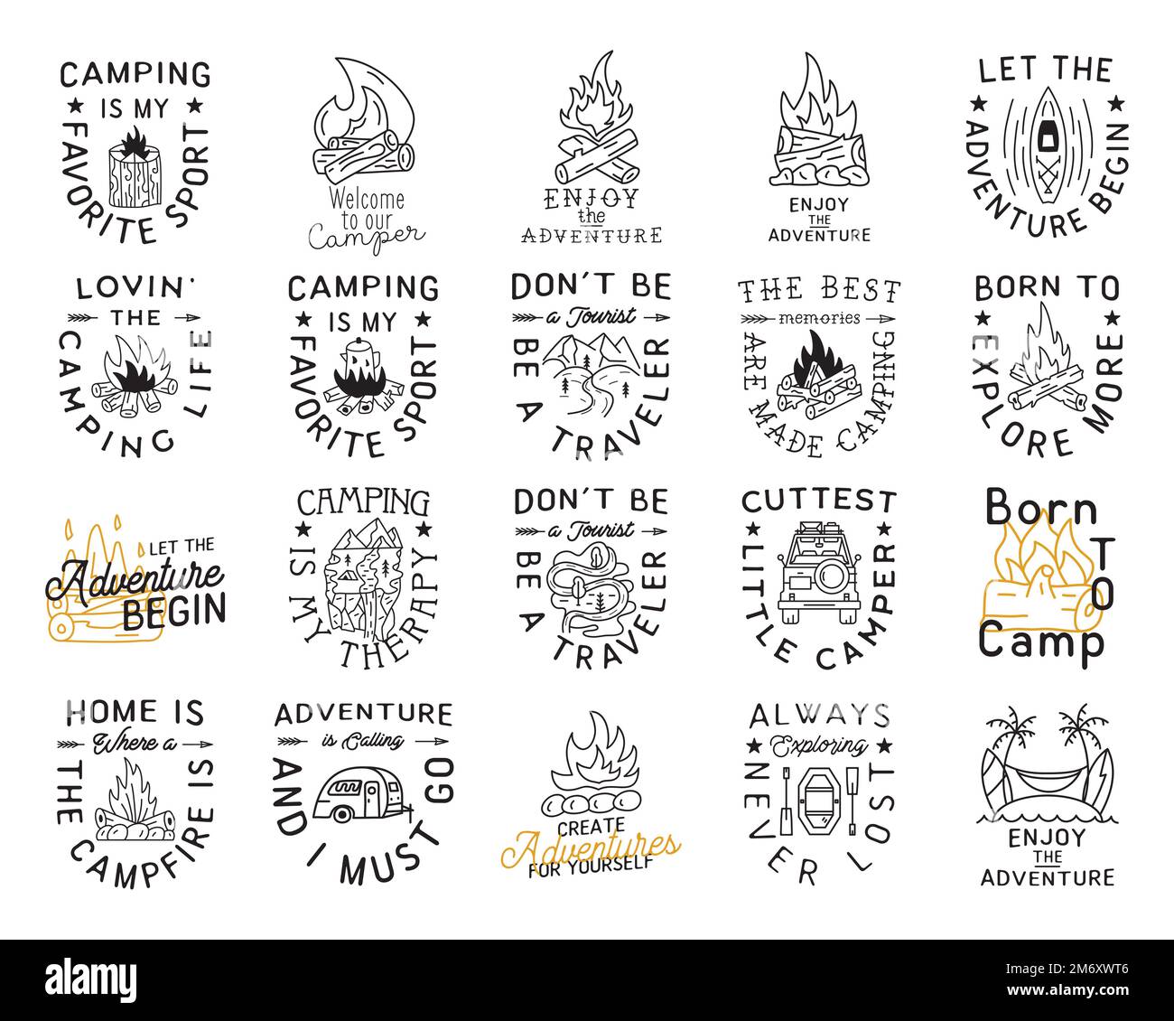 Camping T shirt Designs Collection dans un style Art minimaliste avec ...