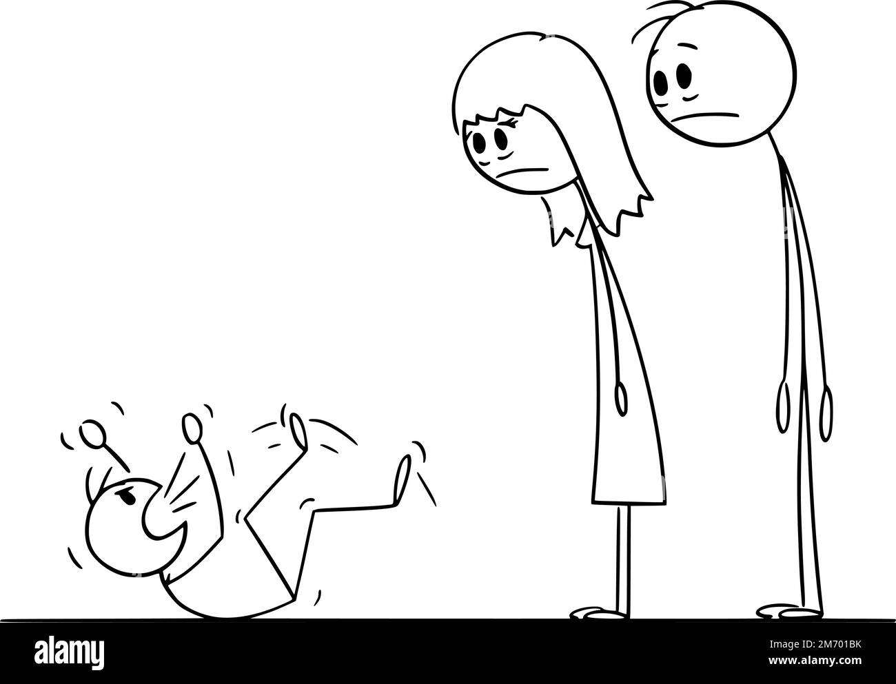 Les parents choqués regardant l'enfant en colère Raging, Vector Cartoon ...