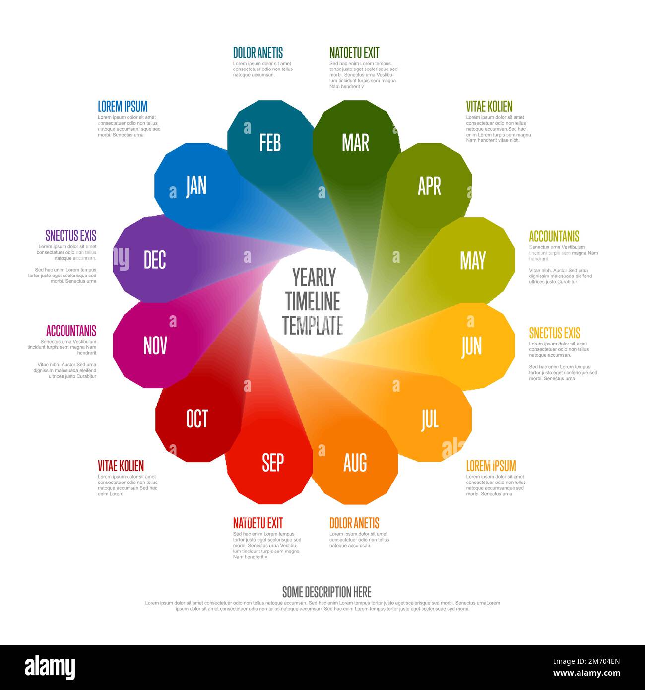 Modèle de calendrier de l'année complète avec tous les mois de couleur ...