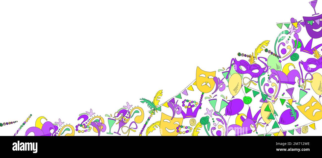 Symboles Mardi gras colorés dessinés à la main. Motif Carnaval Party ...