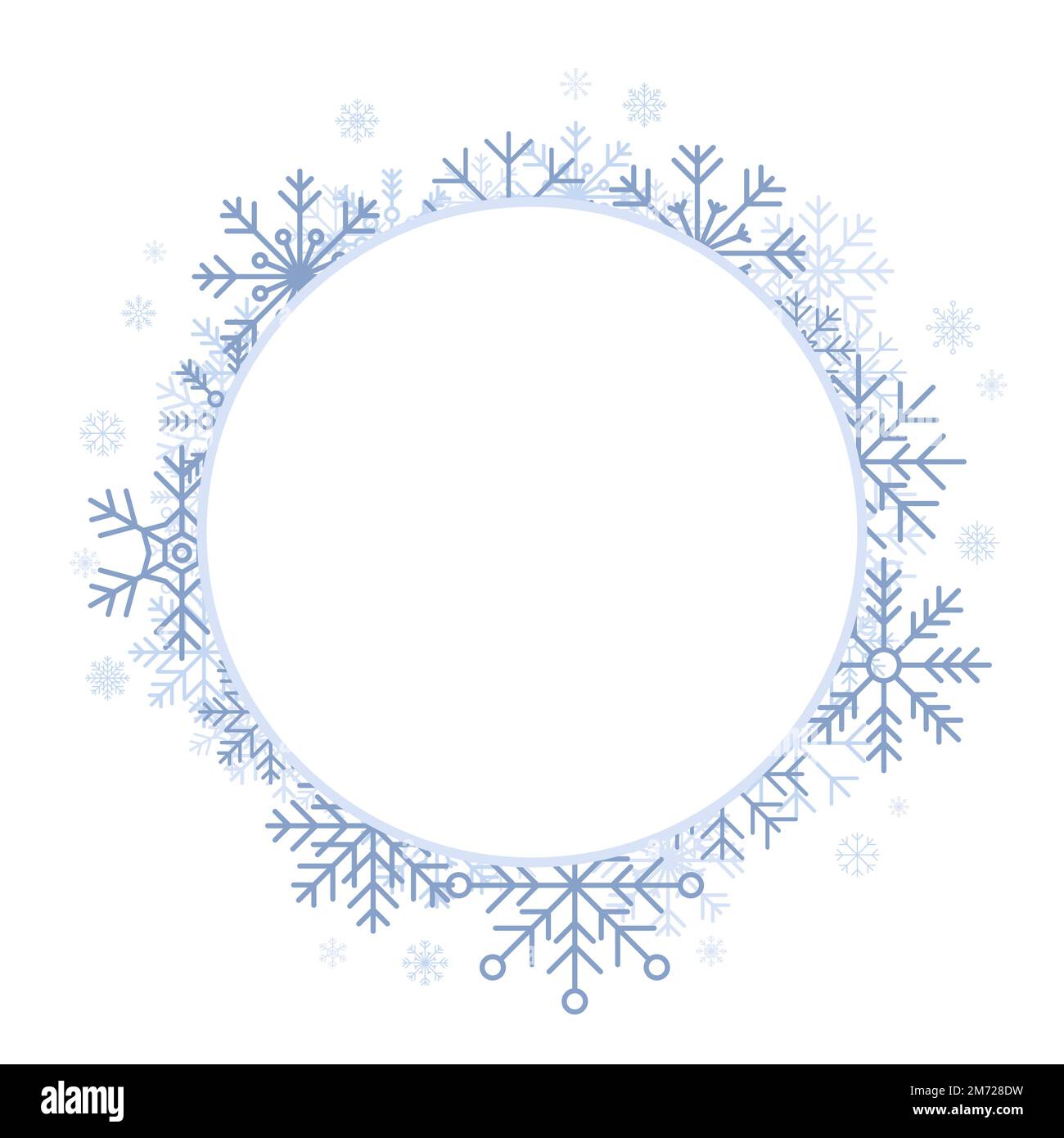 Flocons de neige à cercle blanc nouvel an. Fond rond d'hiver avec ...
