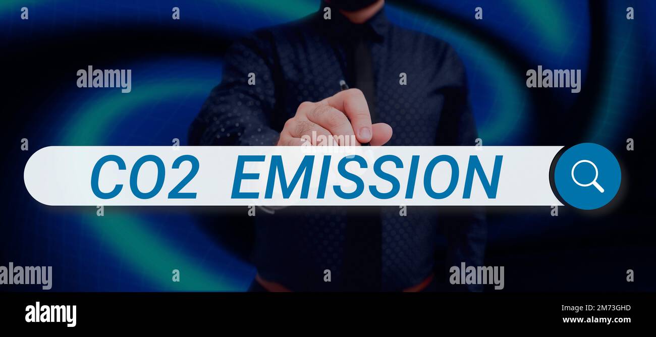 Affichage conceptuel CO2 Emission. Mot écrit sur la libération de gaz à ...