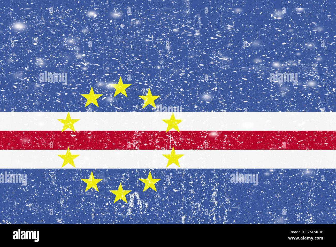 Nouveau concept drapeau du Cap-Vert blanc embrouillé mur stuc texture fond, peinture de drapeau ...