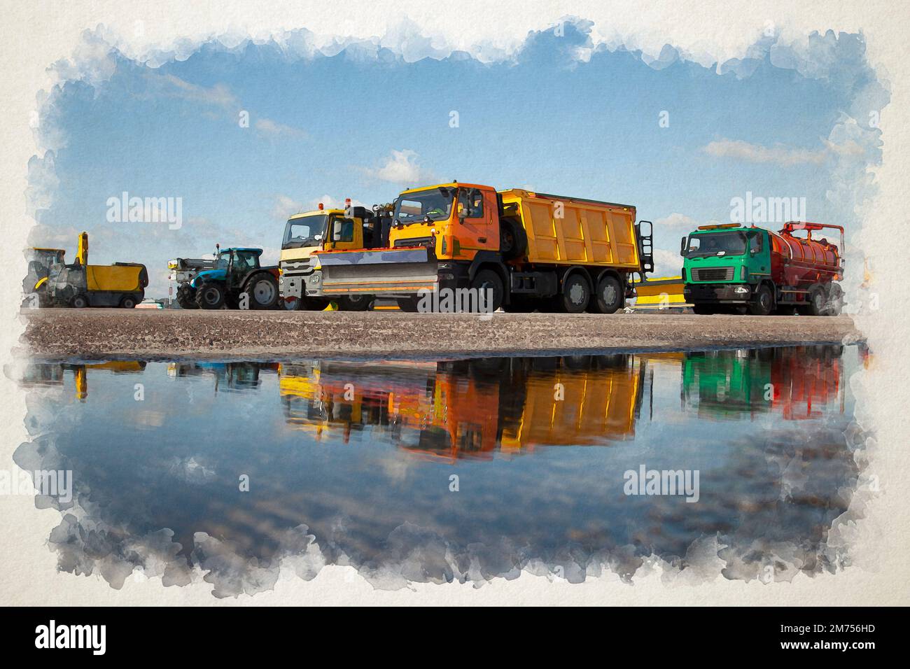 Illustration du transport en aquarelle. Camion, camion à benne ...