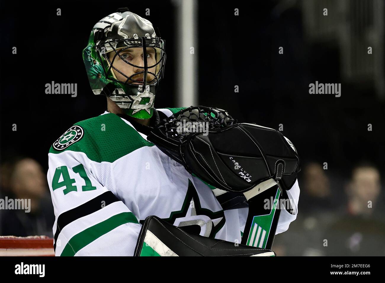 Dallas Stars goaltender Scott Wedgewood (41) reacts against the New ...