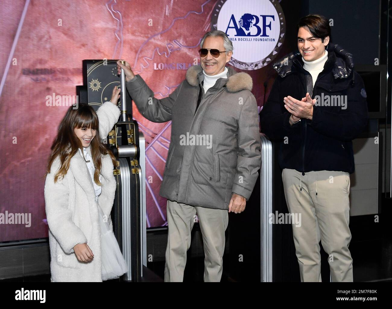 Italian tenor Andrea Bocelli, center, and his children Matteo Bocelli ...