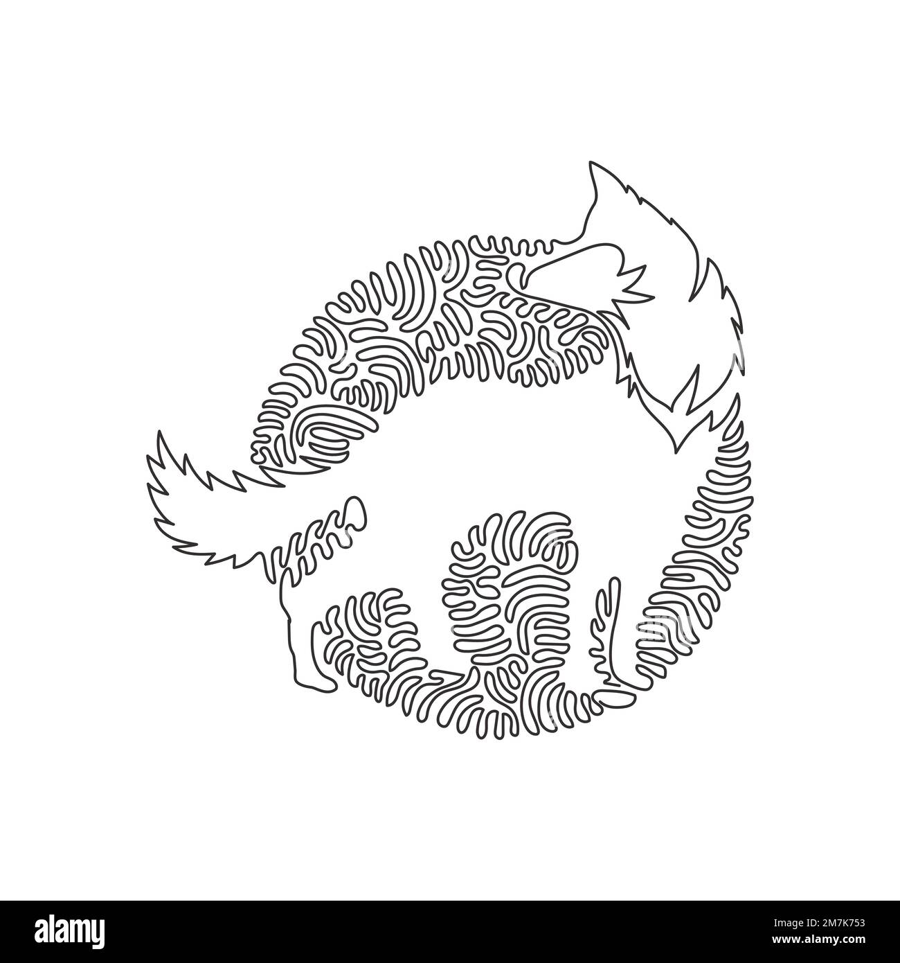 Un seul bouclé un dessin d'art abstrait de renard mignon Ligne continue ...
