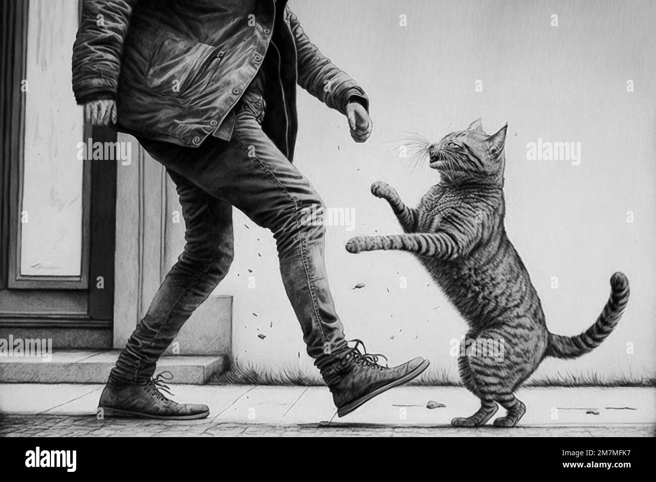 Homme donne des coups de pied Banque d'images noir et blanc - Alamy