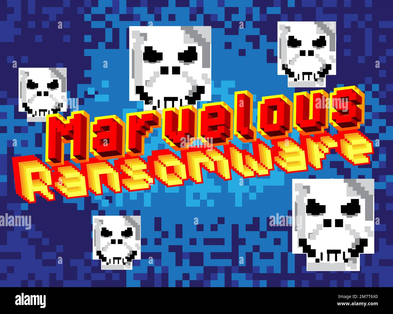 Merveilleux ransomware. Mot pixélisé avec arrière-plan graphique ...