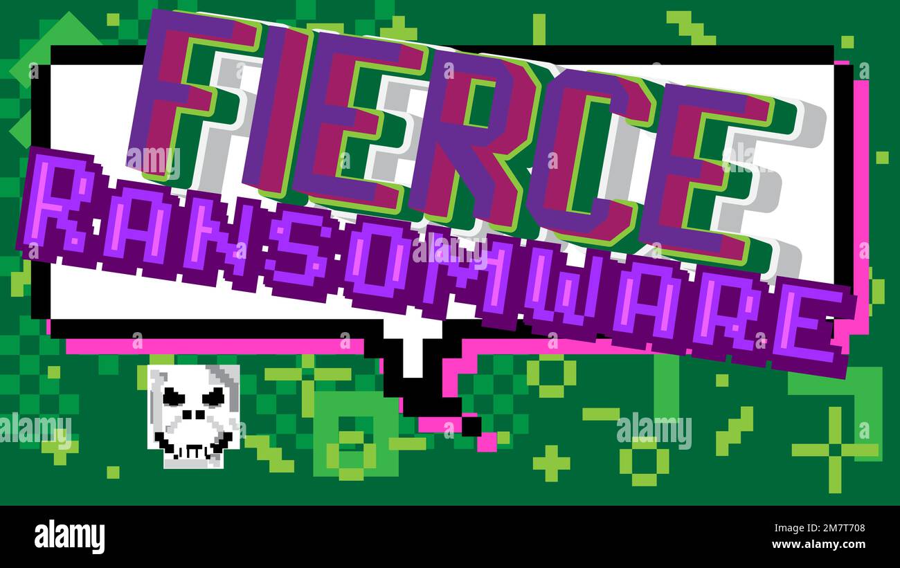 Ransomware Fierce. Mot pixélisé avec arrière-plan graphique géométrique ...