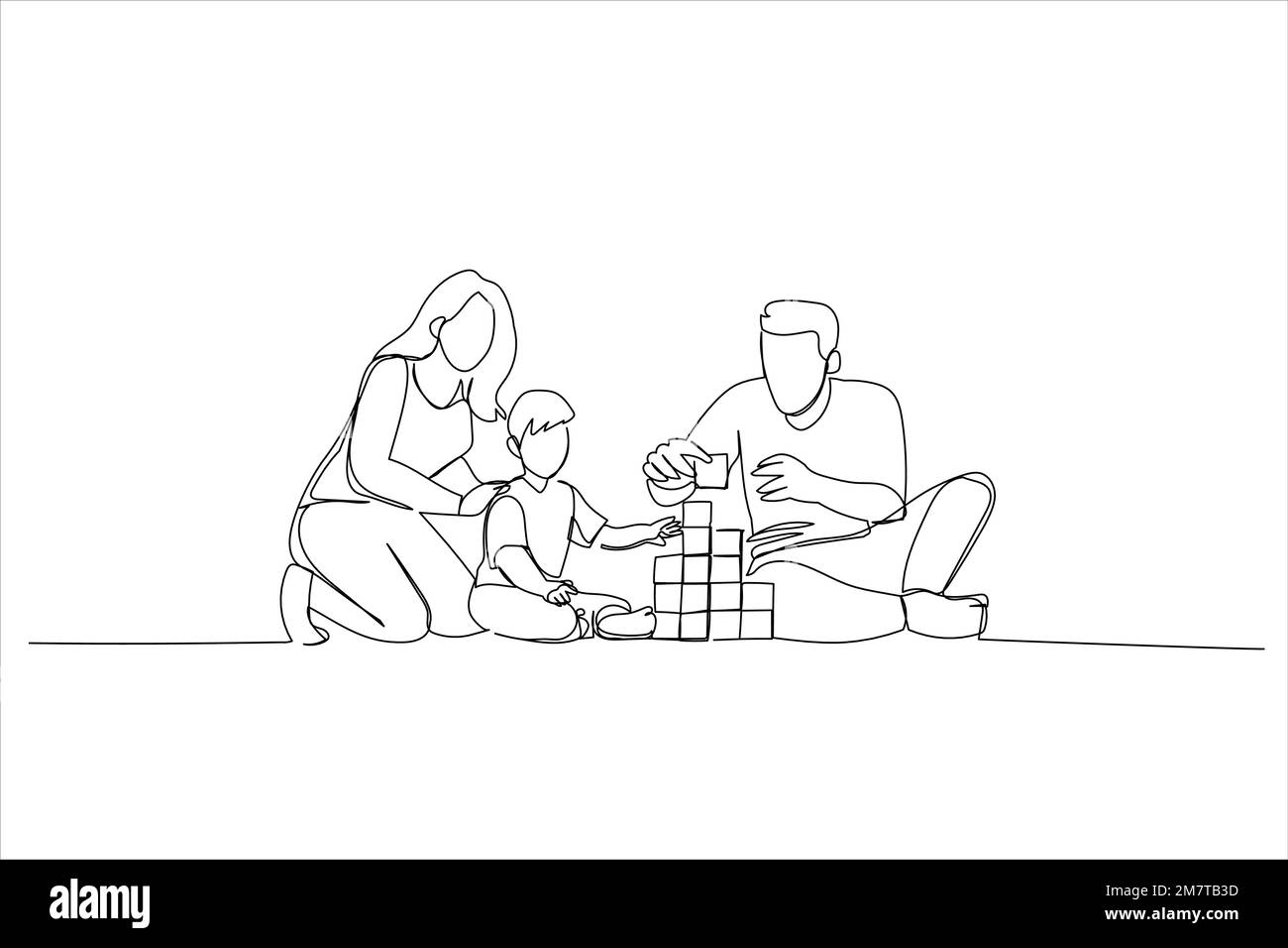 Dessin animé de la tour des jeunes parents, papa et enfants, située sur ...