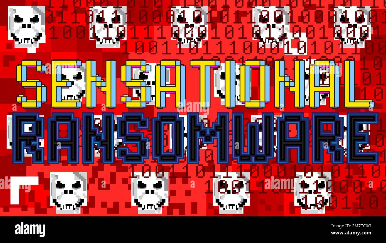 Ransomware sensationnel. Mot pixélisé avec arrière-plan graphique ...