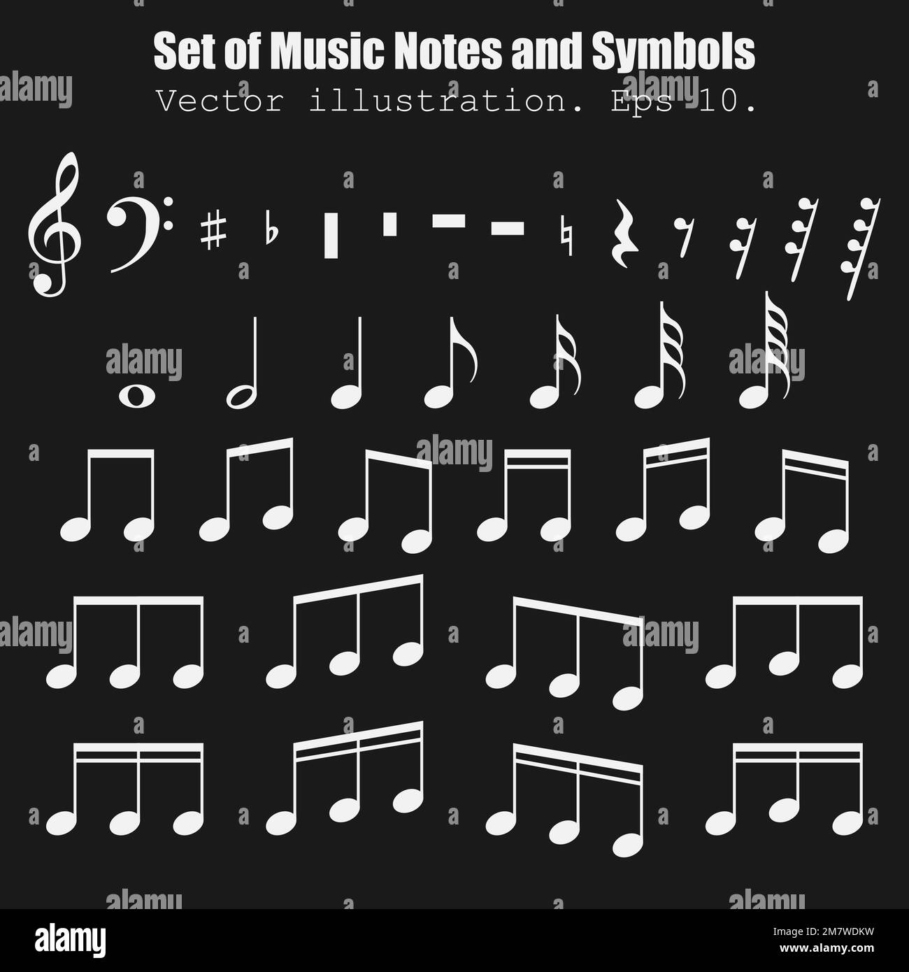 Ensemble de nombreuses notes et symboles. Collection symbole musical ...