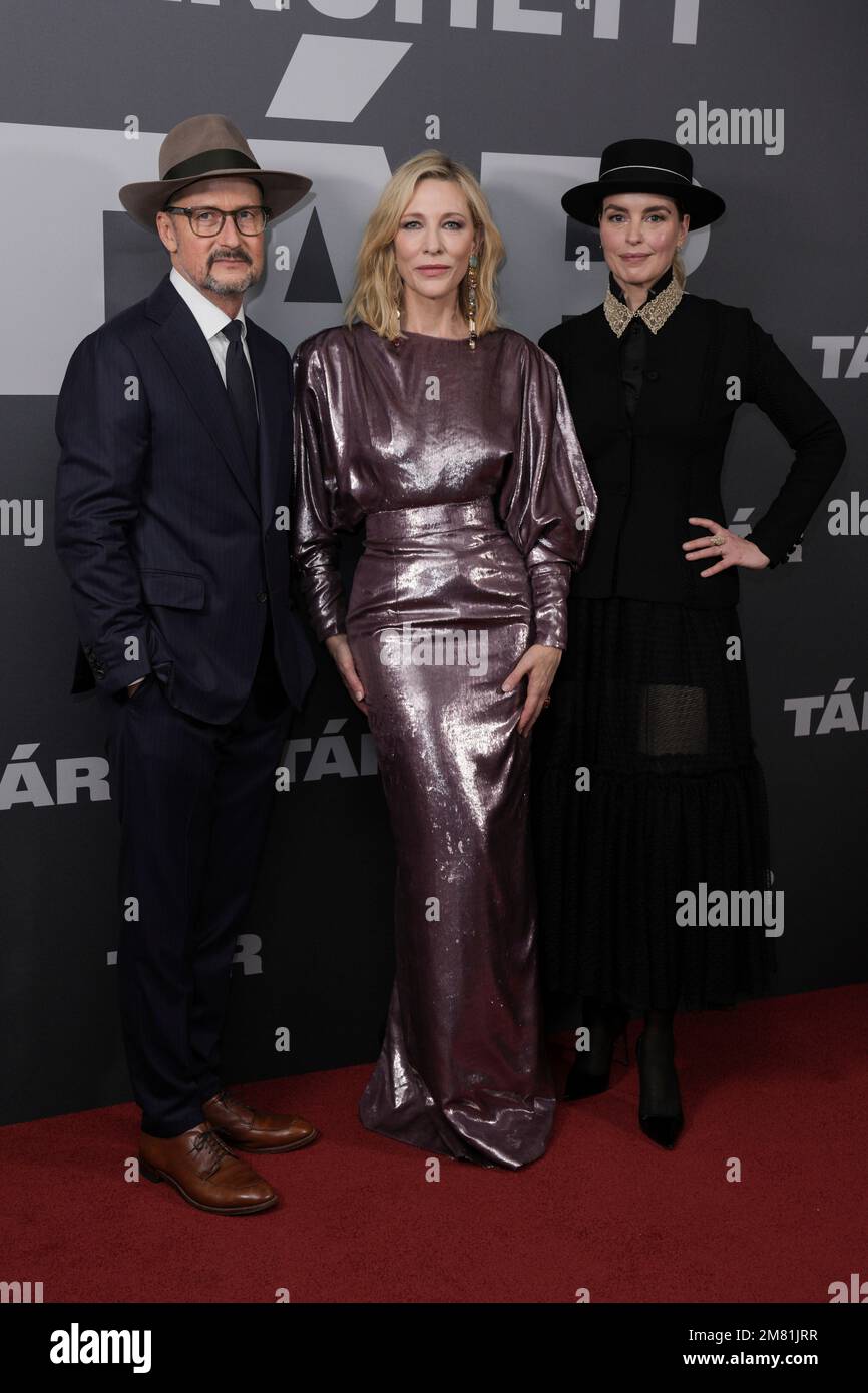 Director Todd Field, from left, Cate Blanchett, and Nina Hoss pose for photographers upon ...
