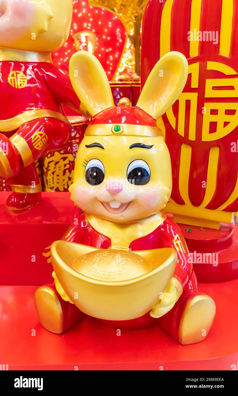Tradition chinoise Golden Rabbit statue, 2023 est l'année du lapin, les ...