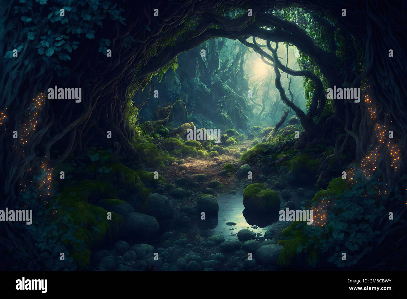 Belle forêt magique arbres fabuleux. Paysage de la forêt mystique, les ...