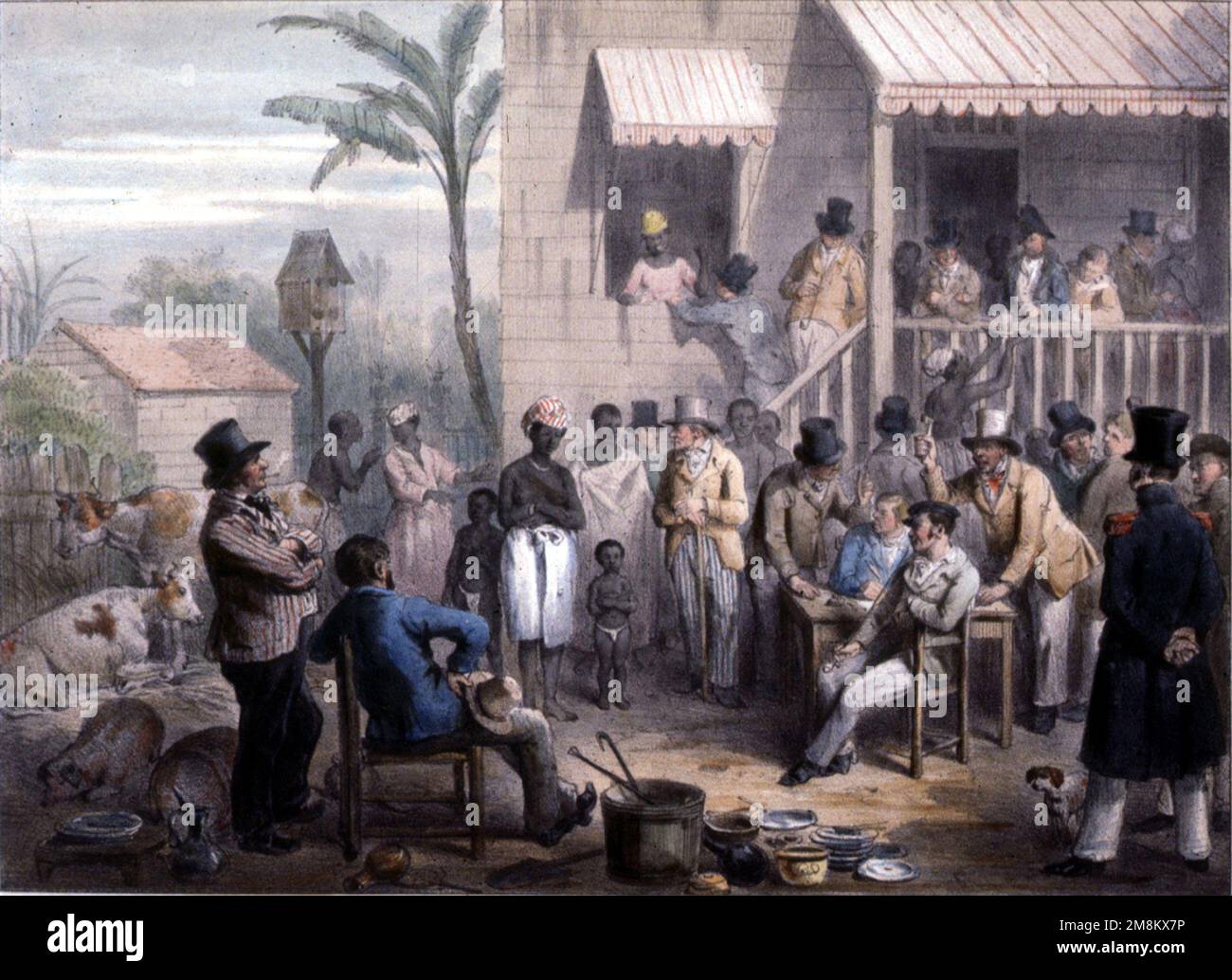 Vente d'un esclave. Dans cette scène particulière un européen possédé ...