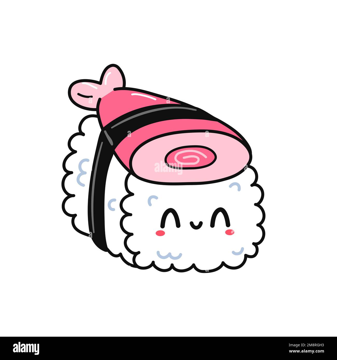 Sushi mignon et drôle. Dessin animé à la main vectoriel kawaii caractère illustration logo icône ...