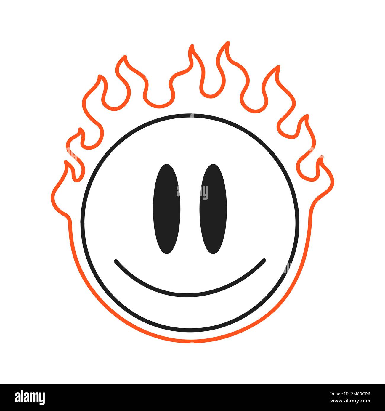 Sourire visage brûlure dans le motif feu t-shirt imprimé. Illustration ...