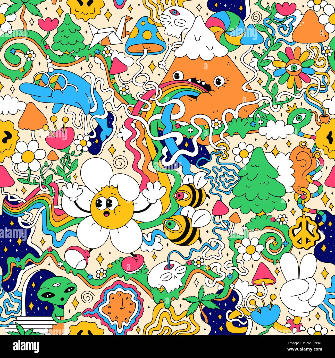 Psychédélique trippy sans couture modèle art.Mushroom, Magic Wizard ...