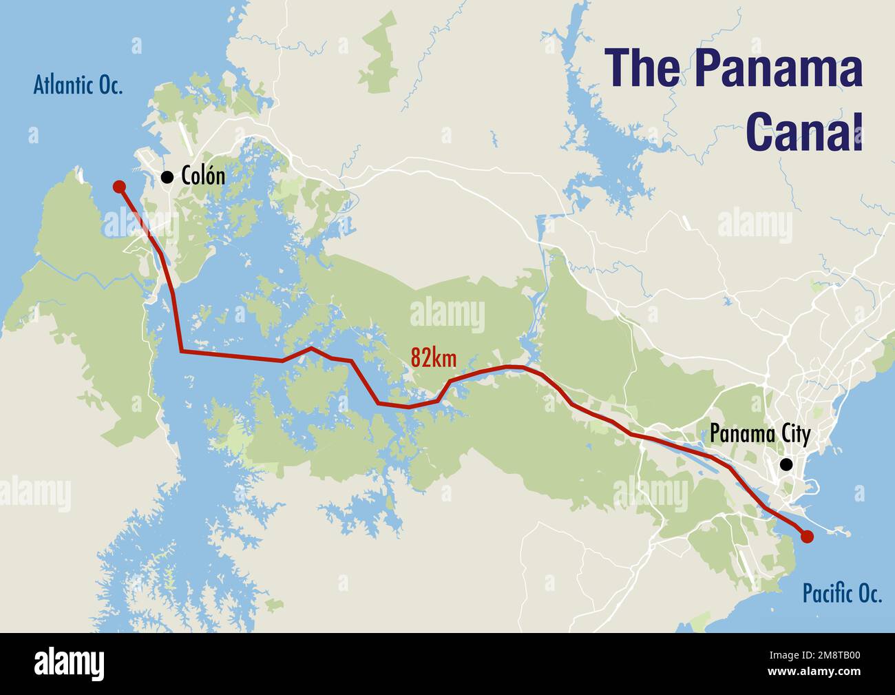 Carte du canal de Panama, illustrant la route entre le Pacifique et l ...