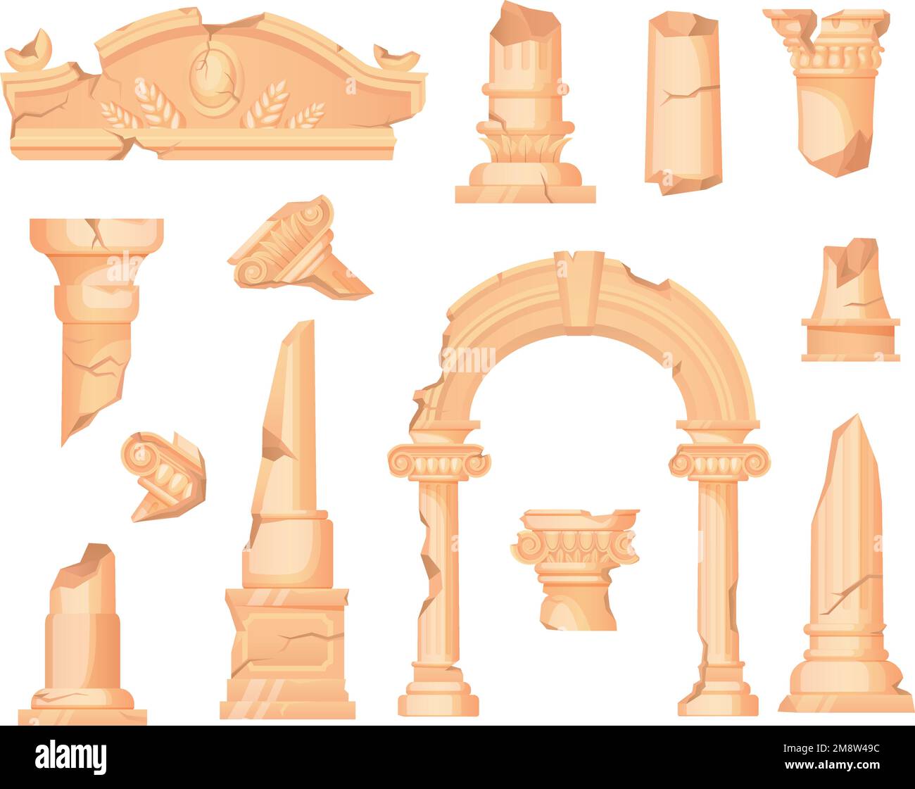 Colonnes cassées. Ruines piliers de pierre du palais romain grec ...