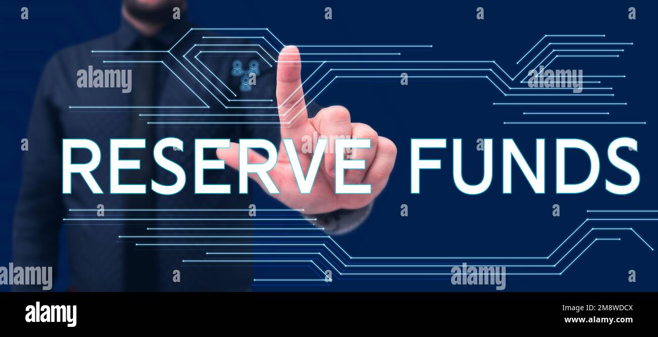 Légende conceptuelle des fonds de réserve. Mot écrit sur l'argent ...