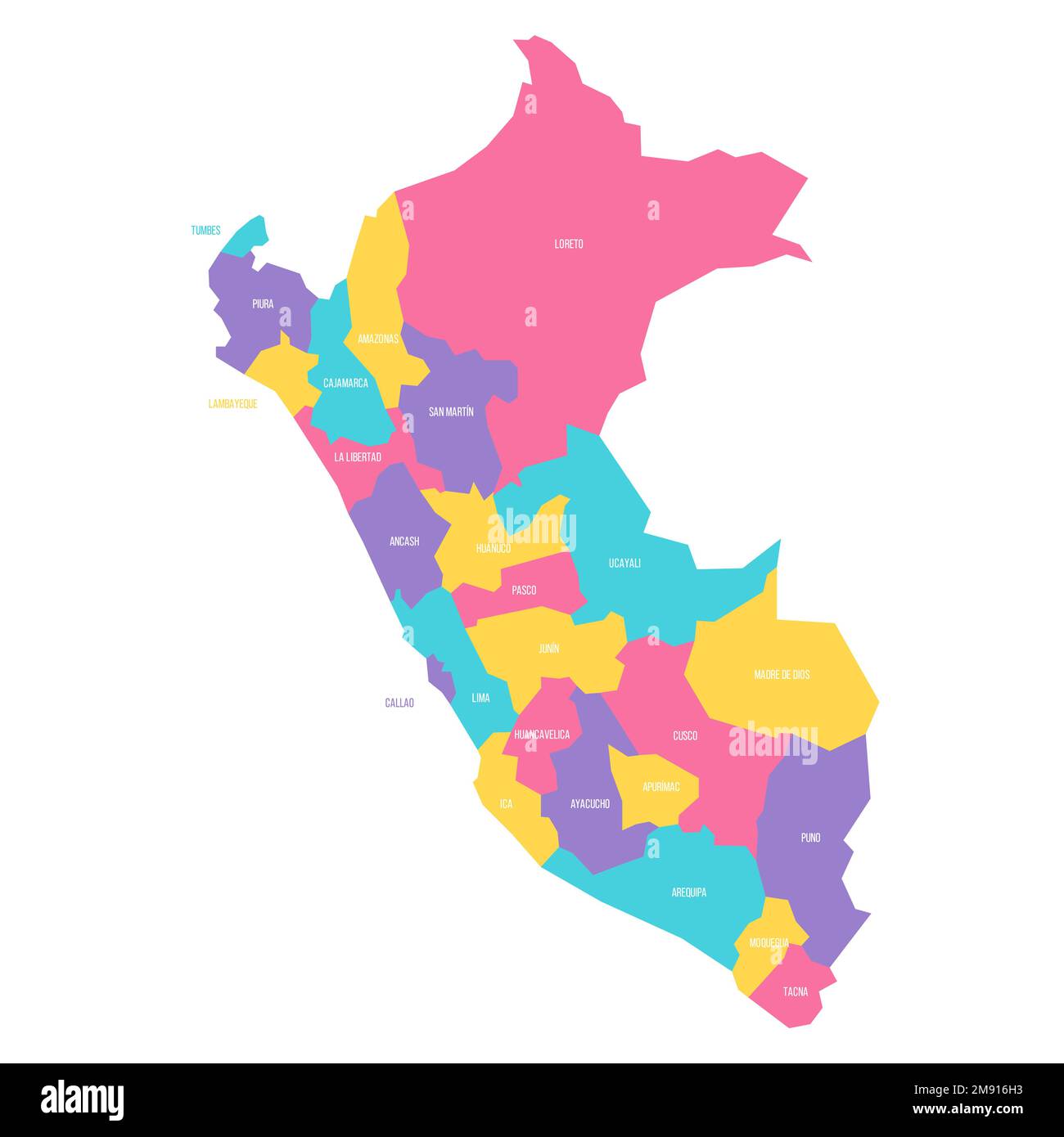 Pérou carte politique des divisions administratives - départements ...