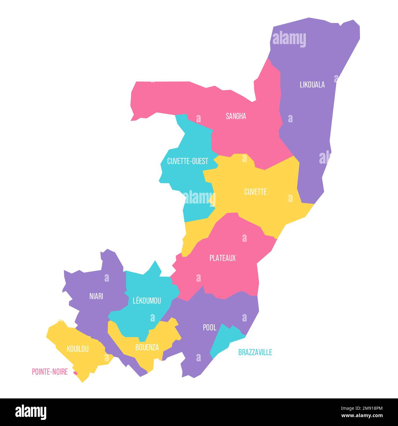 République du Congo carte politique des divisions administratives - départements. Carte ...