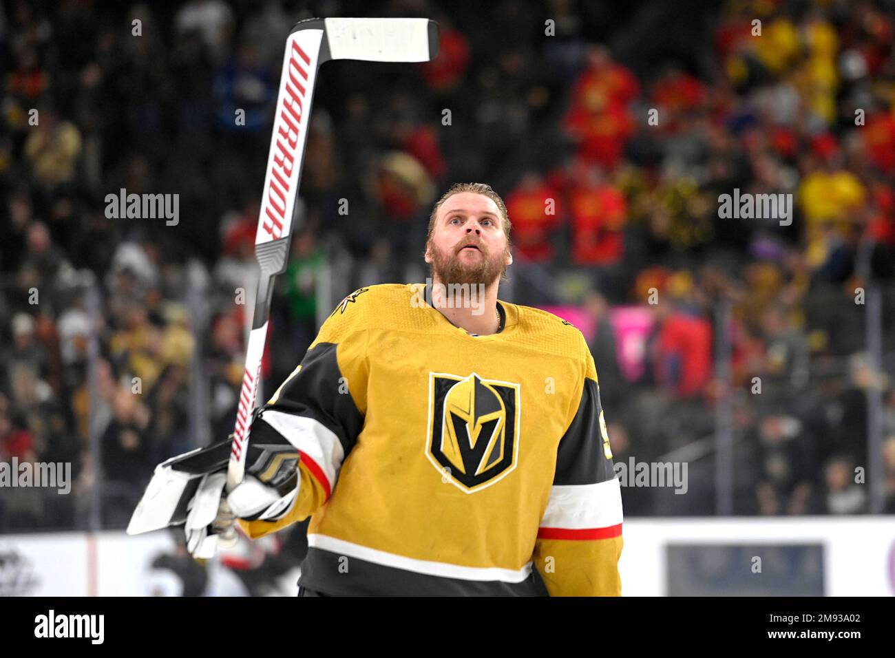 FILE - Vegas Golden Knights goaltender Robin Lehner skates before an ...