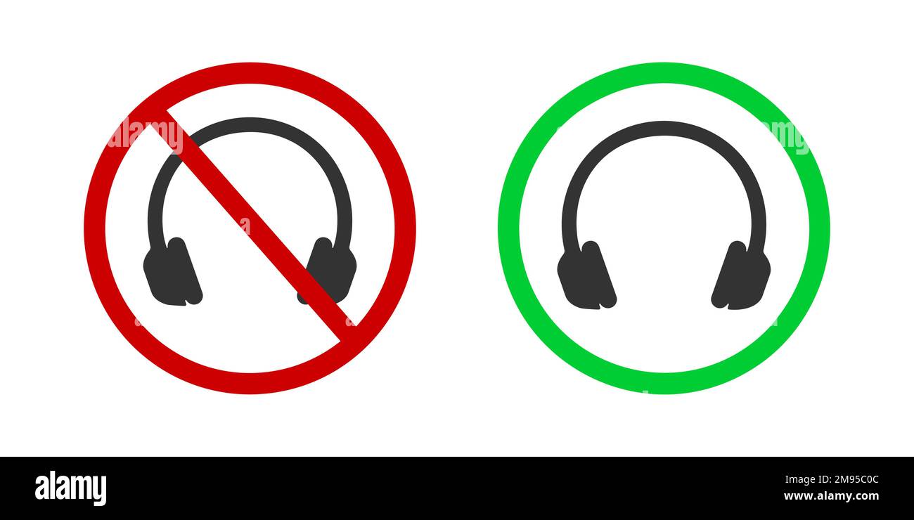 Icônes casque interdit et autorisé. Les écouteurs activent et ...
