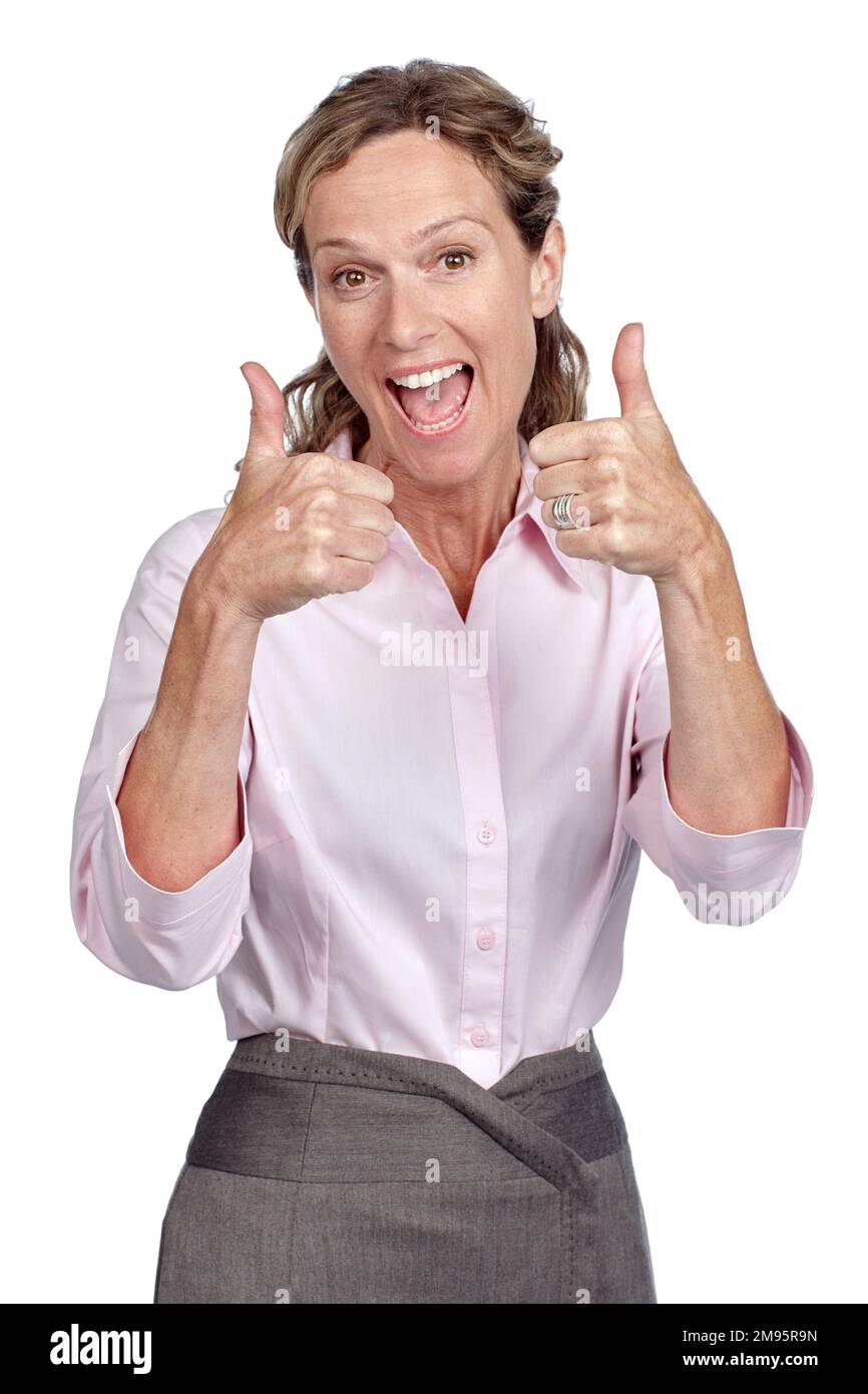 Femme d'affaires et portrait de réussite avec les pouces vers le haut ...